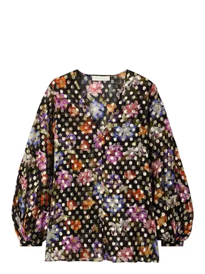 Borgo De Nor Stellan Floral-print Metallic Fil Coupé Chiffon Blouse - Black