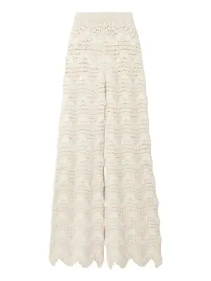 Escvdo Brisa Scalloped Crocheted Alpaca Wide-leg Pants - Neutrals