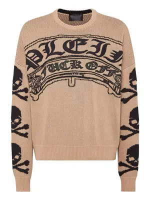 Philipp Plein Logo-embroidered Crew-neck Sweater - Neutrals