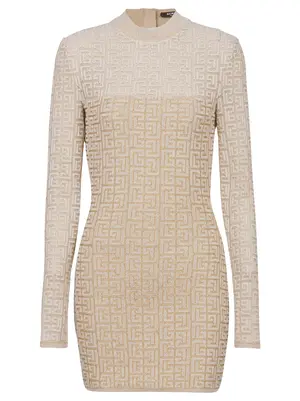 Balmain Labyrinth Jacquard Knit Dress - Neutrals