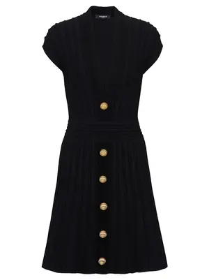 Balmain Buttoned Velvet Mini Dress - Black