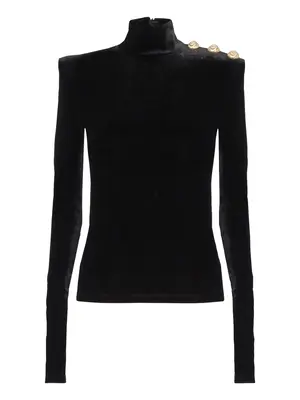 Balmain Long-sleeve Velvet Top - Black