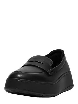 Fitflop F-mode Leather Flatform Penny Loafers - Black