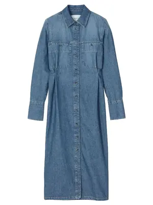 Closed Button-up Maxi Shirtdress - Blue