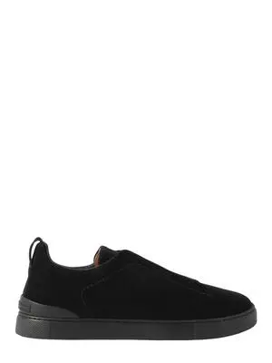 Zegna Triple Stitch™ Suede Slip-on Sneakers - Black