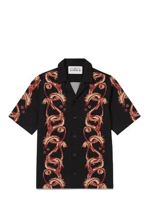 MANAAKI Taniwha Camp-collar Printed Lyocell-twill Shirt - Black