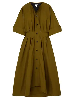 Bottega Veneta Cotton-canvas Midi Shirt Dress - Green