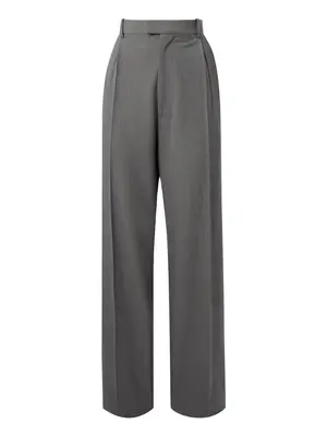 Bottega Veneta Pleated Wool-blend Straight-leg Trousers - Gray