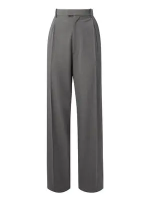 Bottega Veneta Pleated Wool-blend Straight-leg Trousers - Gray