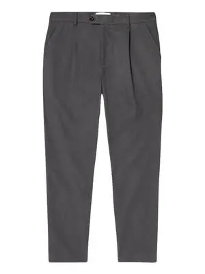 Mr P. Daniel Tapered Pleated Organic Cotton-blend Moleskin Trousers - Gray