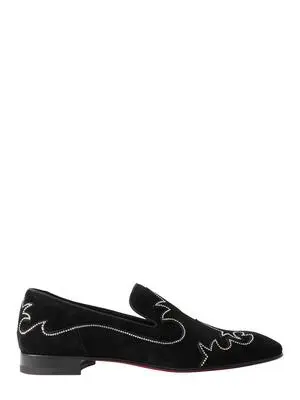 CHRISTIAN LOUBOUTIN Dandysiago Grosgrain-trimmed Embellished Velvet Loafers - Black