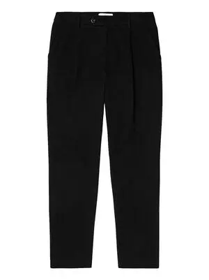 Mr P. Daniel Tapered Pleated Organic Cotton-blend Moleskin Trousers - Black