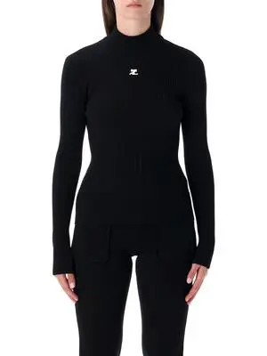 COURREGES Ribbed Mock Neck Sweater - Black