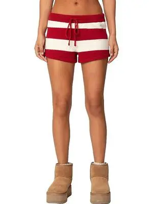 EDIKTED Riley Knit Shorts - Burgundy And Cream