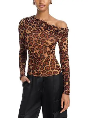 AFRM Barry One Shoulder Top Cocoa Leopard