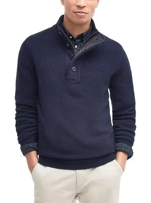 Barbour Elbow Patch Mock Neck Sweater - Navy
