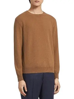 Zegna Oasi Cashmere Crewneck Sweater Dark Beige