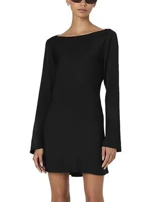 French Connection Ennis Satin Bell Sleeve Mini Dress - Black