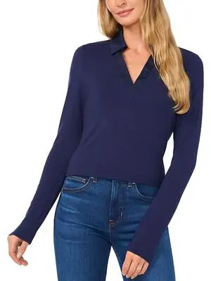 CECE DUPRAZ Collared Long Sleeve Top Classic Navy
