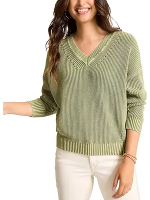 Tommy Bahama V-Neck Cotton Sweater Dusty Thyme