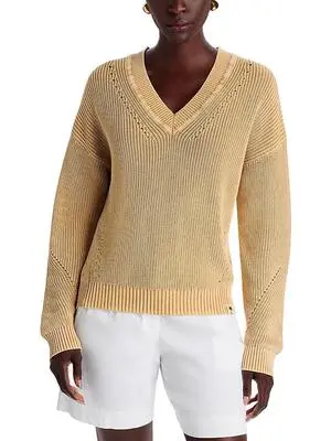 Tommy Bahama V-Neck Cotton Sweater Golden Honey