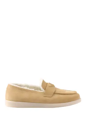 Prada Suede And Shearling Loafers - Neutrals
