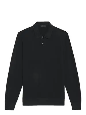 Theory Goris Lightweight Knit Polo Sweater - Black