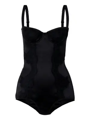 Dolce & Gabbana Lace-trimmed Silk-blend Satin Bodysuit - Black