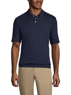 LANDS' END School Uniform Short Sleeve Banded Bottom Polo Shirt Classic Navy