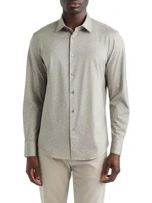 Bugatchi Jimmy Ooohcotton® Geo Print Button-up Shirt - Sand