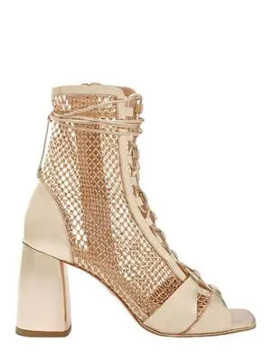 DANIELLA SHEVEL Romi Open Toe Lace Up Booties Metallic Gold
