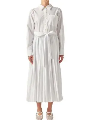 English Factory Pleated Long Sleeve Shirtdress - Off White