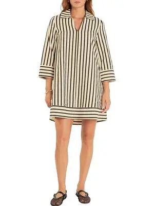 English Factory Stripe Three-quarter Sleeve Dress - Beige/ Black