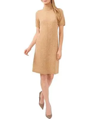 CECE DUPRAZ Short Sleeve Turtleneck Sweater Dress - Latte Heather