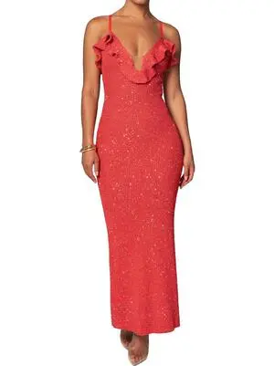 JLUXLABEL Midnight Sparkle Knit Maxi Dress - Coral