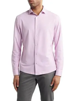Stone Rose Techno Stretch Solid Performance Button-up Shirt - Med Pink