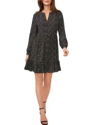 Vince Camuto Print Long Sleeve Dress - Rich Black