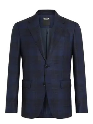 Zegna Cashmere And Silk Plaid Sport Coat - Blue And Black