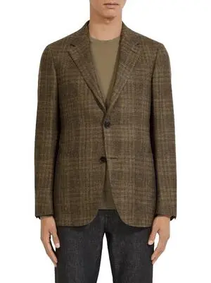 Zegna Crossover Plaid Wool Blend Sport Coat - Fango