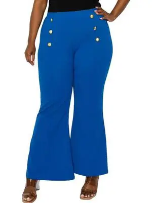 L I V D Button High Waist Flare Pants - Blue