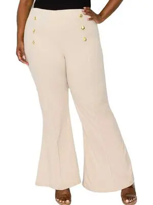 L I V D Button High Waist Flare Pants - Taupe