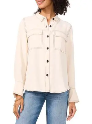 Vince Camuto Vince Camuto Topstitch Utility Shirt Soft Cream