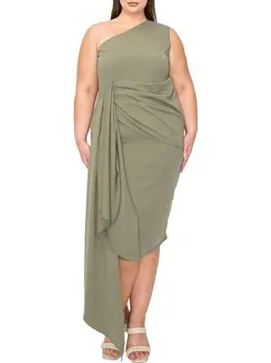 L I V D Esme Draped One-shoulder Dress - Dark Sage