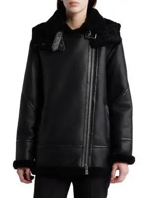 HISO Martina Genuine Shearling Coat With Removable Hood - Martina - Black