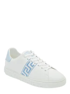 Versace Barocco Greca Jacquard Low Top Sneakers White Blue Hydrangea