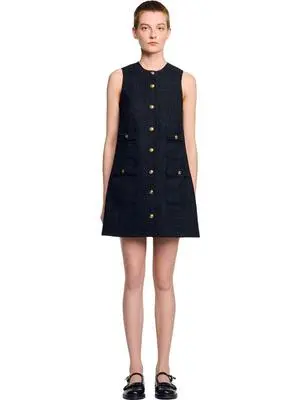 Sandro Short Tweed Shift Dress - Black