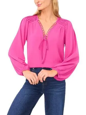CECE DUPRAZ Circle Trim Pintuck Top - Deep Orchid