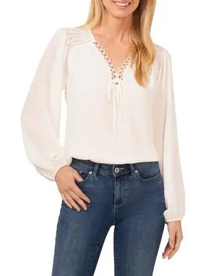 CECE DUPRAZ Circle Trim Pintuck Top - New Ivory