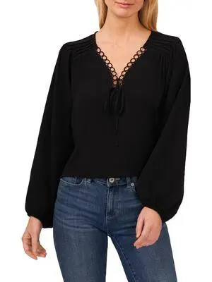 CECE DUPRAZ Circle Trim Pintuck Top - Rich Black