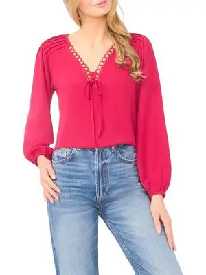 CECE DUPRAZ Circle Trim Pintuck Top - Rose Cerise